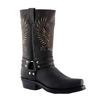 Grinders Bottes Western en Cuir &agrave; Aigle &agrave; Bout Carr&eacute; Marron Pour Hommes Bald Eagle 42
