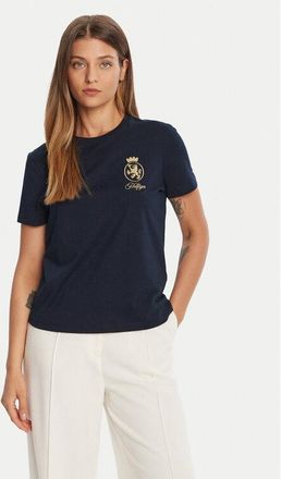 Tommy Hilfiger T-Shirt Gold Crest WW0WW46153 Dunkelblau Regular Fit