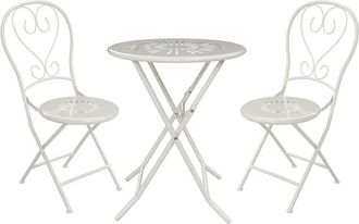 Vente-Unique Salle &agrave; manger de jardin pliante en m&eacute;tal fa&ccedil;on fer forg&eacute; - une table D.60 cm et 2 chaises - Blanc - GUERMANTES de MYLIA