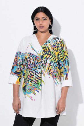 Ulla Popken Druckbluse Tunika Schmetterling V-Ausschnitt 3/4-Arm