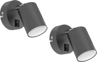 LEDs Com 2 pièces Spot mural WAIKA, à une flamme, avec interrupteur, GU10, anthracite mat, incl. ampoule LED GU10 630lm, blanc chaud