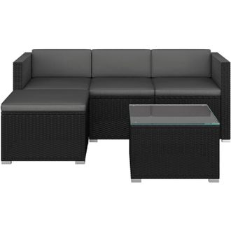 Yaheetech Yaheetech 5 Pi&egrave;ces Salon de Jardin Exterieur en Polyrotin, 4 Personnes Ensemble Mobilier avec 3 Canap&eacute;s Modulables, 1 Table Basse en Verre Tremp&eacute; et