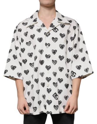 Dolce & Gabbana Mens Heart-Print Cotton Shirt White Elastane