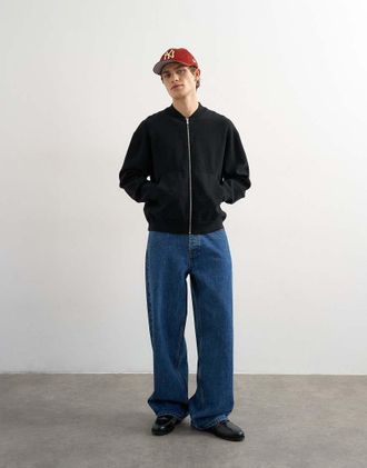 Topman Hochwertige Relaxed-Fit-Strickjacke in Schwarz mit Zwei-Wege-Rei&szlig;verschluss