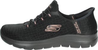 Skechers Damen Summits Classy Night Sneaker, Black Mesh/Black/Rose Gold Trim, 38.5 EU