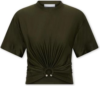 Paco Rabanne Khaki Cropped T-shirt mit Silberdetail - - Tops - Damen - Gr&uuml;n - L