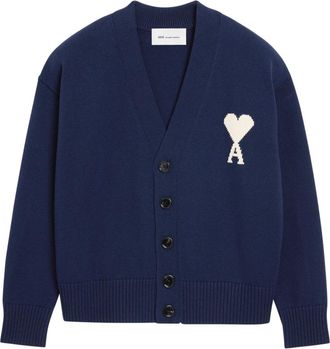 Ami Femme, Pulls, Bleu, Taille: 42 FR Cardigan avec Ami de Coeur Contrast&eacute;