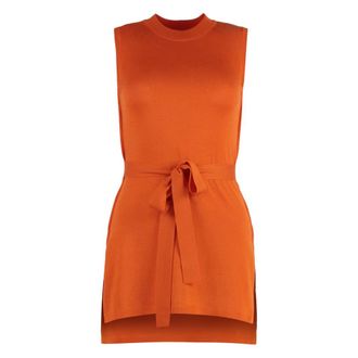 Malo Seiden Baumwoll Strickkleid mit G&uuml;rtel - - Dresses - Damen - Orange - XS