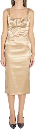 Dolce & Gabbana Femme, Robes, Brun, Taille: 38 FR Stretch Satin Midi Dress