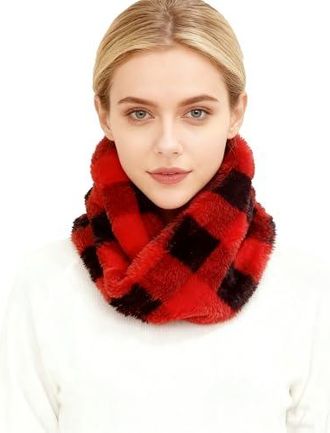 Lina & Lily &Eacute;charpe Tube Snood en Fausse Fourrure pour Femme Hiver (Noir, Rouge)