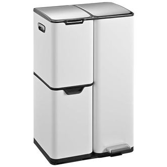 Kitchen Move HAJA M&uuml;lleimer f&uuml;r die K&uuml;che, mit Tretschalter, M&uuml;lltrennung, Recycling, 60 l (13 + 17 + 30 l) aus Edelstahl, wei&szlig;, mit Eimer
