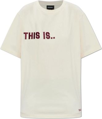 Dsquared2 Femme, Tops, Beige, Taille: 36 FR T-Shirt avec Imprim&eacute;