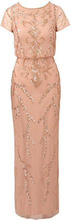 Adrianna Papell Abendkleid Bead Blouson Long Dress Petite, mit Perlen besticktes Kleid mit Mesh-&Uuml;berzug