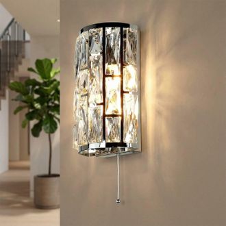 Licht-Erlebnisse Wandleuchte mit Schalter H: 27 cm klein Kristall 2-flammig E14 Klar Chrom Jugendstil Art D&eacute;co Wandlampe Wohnzimmer