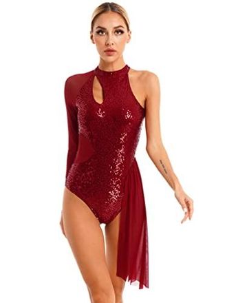 TiaoBug Femme Justaucorps de Gymnastique Danse &agrave; Paillettes Strass Brillant Body L&eacute;otards Danse Ballet Jazz Latine Tango Bodysuit Jumpsuit Combinaison Dancewe