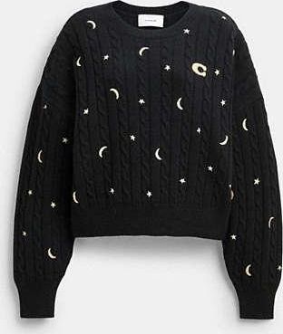 Coach Moon-and-Stars-Cable-Pullover mit Rundhalsausschnitt f&uuml;r Frauen in Schwarz, Gr&ouml;&szlig;e X-Klein | Wolle