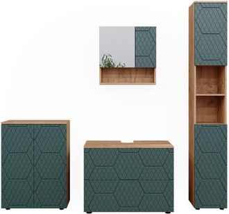 Vicco Ensemble de meubles de salle de bain Irma, Vert, 4 pi&egrave;ces, avec armoire &agrave; tiroirs et armoire middle