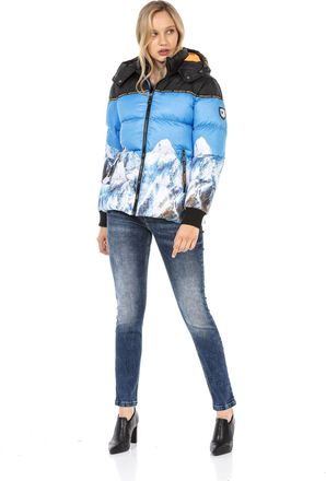 Cipo & Baxx Damen Mantel WM119 Blau - Modische Winterjacke mit warmem Futter, figurbetontem Schnitt und funktionalen Details f&uuml;r kalte Tage und stilvolle Outfits 