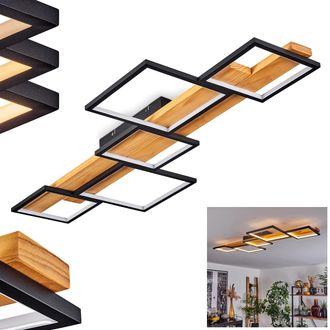 HOFSTEIN LED Deckenleuchte Pompu, moderne Deckenlampe aus Metall/Holz/Kunststoff in Schwarz/Natur/Wei&szlig;, dimmbar &uuml;ber Lichtschalter, 4500 Lumen, 3000 Kelvin, LE