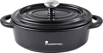 Masterpro BGMP-10203 MINI CACEROLA OVAL 16 X9.8 X4.5/6.4CM STONEWARE C/TAPA COOK AND SHARE MP Töpfe, Schwarz