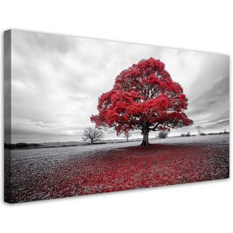 Feeby Bilder - Foto Geschenk - Rote Baumlandschaft - 120x60 1tlg - Leinwandbilder Wohnzimmer - Wandbild &uuml;ber dem Bett - Bild Schlafzimmer - Aesthetic Zimmer