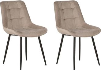 Beliani Esszimmerstuhl 2er Set Taupe Samtstoff mit Schwarzen Metallbeinen Retro Design Polsterstuhl Ohne Armlehnen Wohnzimmer Esszimmer Ausstattung
