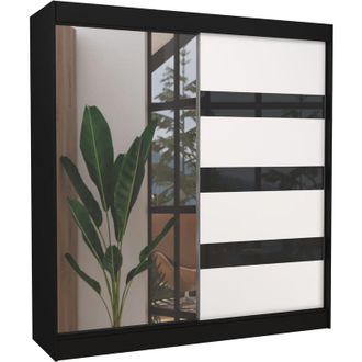 Les Tendances Les Tendances - Armoire de chambre noire 1 porte blanche et noire laqu&eacute;e 1 porte miroir Voka - 3 tailles-Largeur 120 cm