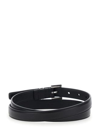 Saint Laurent Womens Belt Cassandre Plaque Black Leather