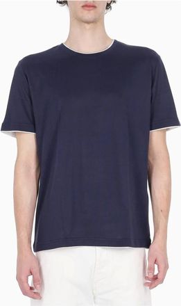 Eleventy Homme, Tops, Bleu, Taille: M T-shirt en coton avec doubles finitions