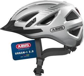 ABUS Stadthelm Urban-I 3.0 - Fahrradhelm mit R&uuml;cklicht, Schirm und Magnetverschluss - f&uuml;r Damen und Herren - Silber, Gr&ouml;&szlig;e XL