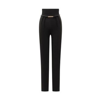 Elisabetta Franchi Femme, Pantalons, Noir, Taille: 38 FR Pantalon en cr&ecirc;pe l&eacute;ger avec ceinture