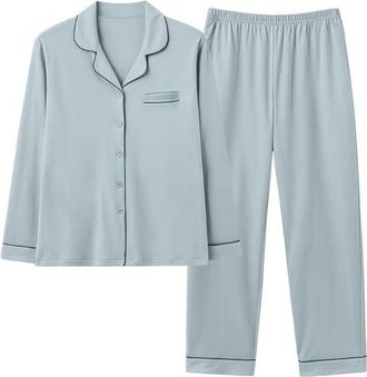 Generic Pyjama &agrave; manches longues pour femme - Ensemble de pyjama 2 pi&egrave;ces pour femme - Ensemble de pyjama doux avec chemise boutonn&eacute;e et pantalon, v&ecirc;tements d