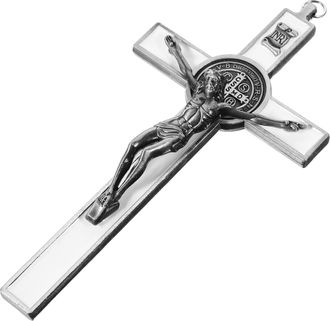 DOITOOL Silbernes Vintage Kruzifix Wanddeko aus Metall Minimalistisches Spirituelles Wandkreuz f&uuml;r B&uuml;ro Gebetsraum und Katholische Haushalte Klassische T&uuml;r Fe