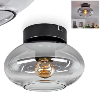HOFSTEIN Deckenleuchte Haikala, moderne Deckenlampe aus Metall/Glas in Schwarz/Rauchfarben, Leuchte im Retro/Vintage-Design mit Schirm aus Rauchglas (&Oslash; 18,5 cm
