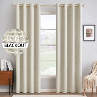 Miulee Rideaux Opaques Rideaux isolants Thermiques avec Oeillets Rideau en Lin 100% Opaques Rideau occultants de Protection Contre Le Froid pour Le Salon Lot