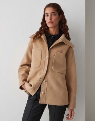 OPUS Wolljacke JOSIA mit breitem Strickkragen &uuml;berschnittene Schulter mit Langarm, aufgesetzte Taschen vorne