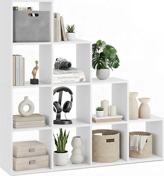 TecTake B&uuml;cherregal, Schrank Regal als Raumteiler im Wohnzimmer, Trennwand Kinderzimmer, Stufenregal im Schlafzimmer, K&uuml;che oder Garderobe, W&uuml;rfelregal, Aufbe