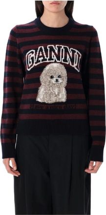 Ganni Femme, Pulls, Multicolore, Taille: 40 FR Pull &agrave; Rayures avec Caniche Multicolore Aw25