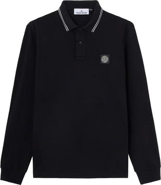 Stone Island Homme, Tops, Bleu, Taille: M Polo &agrave; Manches Longues avec &Eacute;cusson