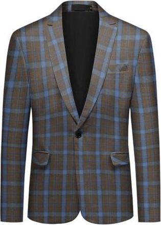 AlltheMen Blazer Homme à Carreaux Coupe Ajustée Veste de Costume élégante Coupe Moderne pour Mariage Café XXL