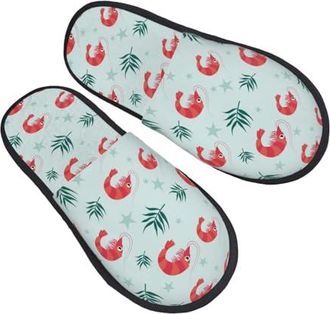 Generic Pantoufles De Maison Crevettes Rouges, Herbe Verte Peluche Pantoufles De Voyage R&eacute;utilisables Chaussons Pour Camping H&ocirc;tel Automne L