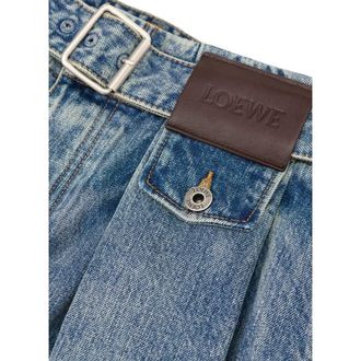 Loewe Jean large &agrave; plis en denim de coton d&eacute;lav&eacute;