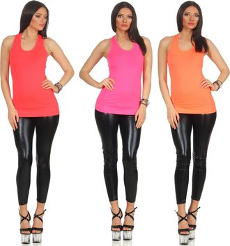 Jela London Damen Basic Longtop Stoff Tr&auml;ger Tank-Top Sommer Sport Racerback, 3er Set Pink & Orange & Apricot 34 36 38