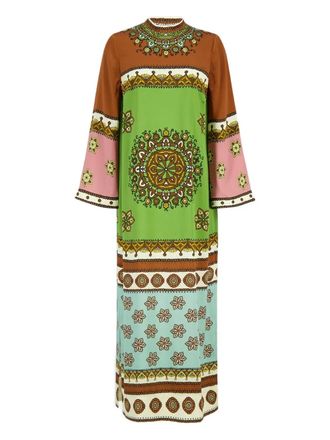 Alemais robe mi-longue &agrave; fleurs - Vert