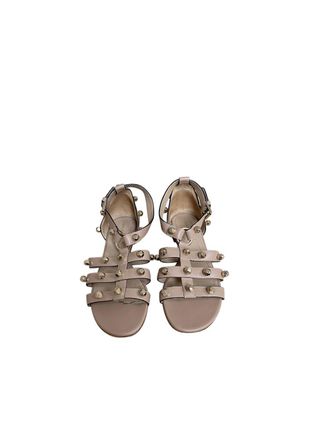 Alberta Ferretti Nude Leather Studded Gladiator Sandals Size 37