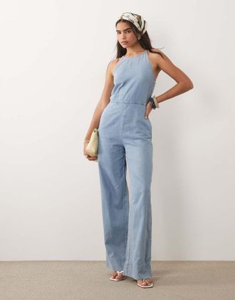 Mango Jeans-Jumpsuit aus 100% Baumwolle in Hellblau
