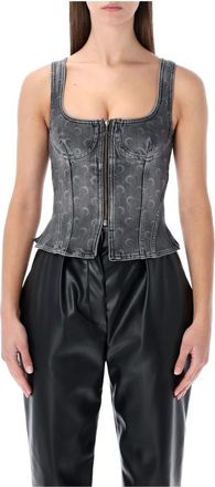 Marine Serre Femme, Tops, Gris, Taille: 42 FR Moon Laser Denim Bustier Top