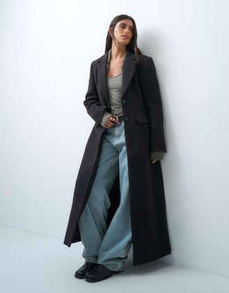 Monki Mantel in Maxi-L&auml;nge aus Wollmix in Dunkelbraun