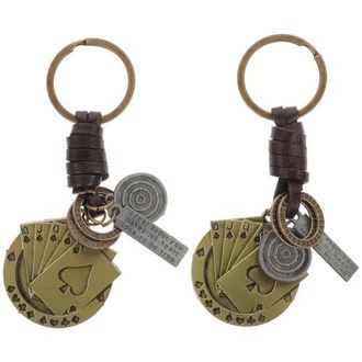 Garneck Lot de 2 Porte-Cl&eacute;s en Cuir V&eacute;ritable Style Vintage Poker Pendentif Cr&eacute;atif D&eacute;coratif Petit Format L&eacute;ger Accessoire Automobile Pr&eacute;sent Homme Ornement 