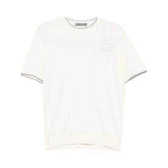 Corneliani Homme, Tops, Blanc, Taille: XL Maglia girocolla mezza manica bordi rigati